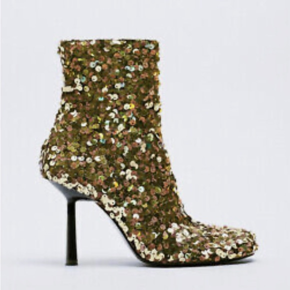 Zara | Shoes | Zara Sequin Booties In Gold | Poshmark
